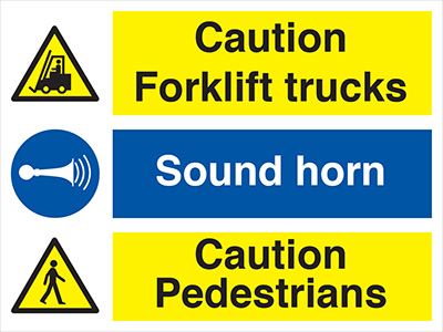Caution Forklift Trucks / Sound Horn / Caution Pedestrians | Allsigns